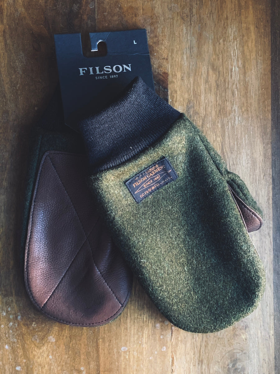 Filson Leather Palm Mackinaw Mittens - Forrest Green – The Archives The ...